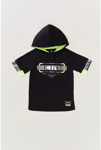 FullaModa Active Baskılı Kapüşonlu Çocuk Tişört