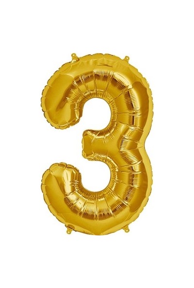 Folyo Balon 3 Rakamı Altın Renk- Folyo Balon 3 Rakamı Altın Renk-