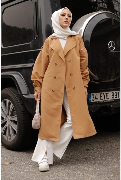 İmaj Butik Balon Kol Düğmeli Tesettür Trençkot/camel İmaj Butik Balon Kol Düğmeli Tesettür Trençkot/camel