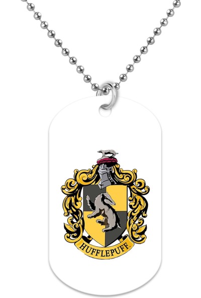 Harry Potter Hufflepuff Baskılı Gümüş Zincirli Künye/kolye YTKTRD1173