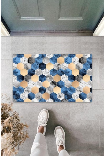 Anl Company Dijital Baskı Mavi Petek Kapı Paspası PS1099