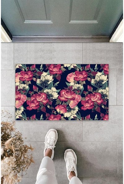 Anl Company Dijital Baskı Gül Kurusu Büyük Çiçek Kapı Paspası PS1131