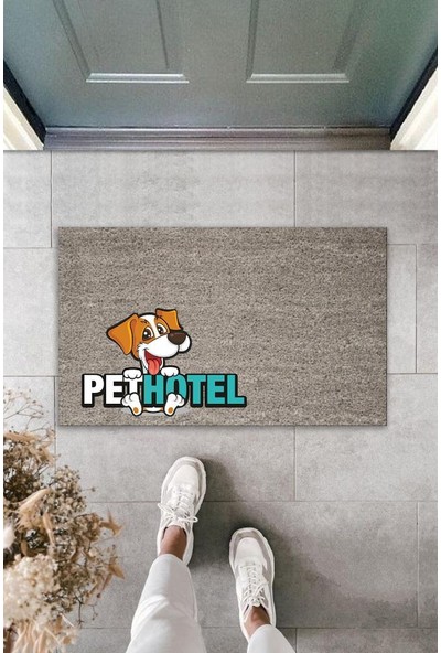 Anl Company Dijital Baskı Gri Köpekli Pet Hotel Dekoratif Kapı Paspası PS1320