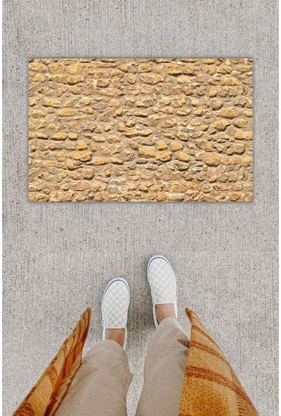 Anl Company Dijital Baskı Dekoratif Taş Duvar Bej Kapı Önü Paspası PS1253