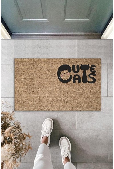 Anl Company Dijital Baskı Kahverengi Kedili Cute Cats Dekoratif Kapı Paspası PS1274