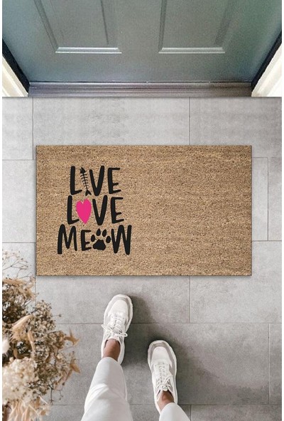 Anl Company Dijital Baskı Kahverengi Pembe Kalpli Kılçıklı Love Meow Dekoratif Kapı Paspası PS1304 Anl Company Dijital Baskı Kahverengi Pembe Kalpli Kılçıklı Love Meow Dekoratif Kapı Paspası PS1304