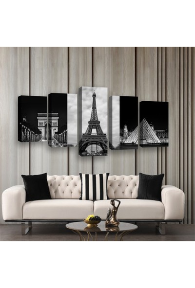 Paris Eyfel Kulesi, Louvre Müzesi 5 Parçalı Kanvas Tablo Paris Eyfel Kulesi, Louvre Müzesi 5 Parçalı Kanvas Tablo