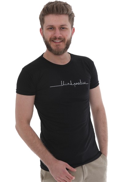 Bogda Erkek Slim Fit %100 Pamuklu Kısa Kollu Bisiklet Yaka Baskılı T-Shirt Siyah Think Bogda Erkek Slim Fit %100 Pamuklu Kısa Kollu Bisiklet Yaka Baskılı T-Shirt Siyah Think