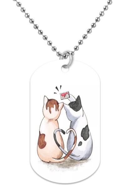 Selfie Cat Baskılı Gümüş Zincirli Künye/kolye TYT1781
