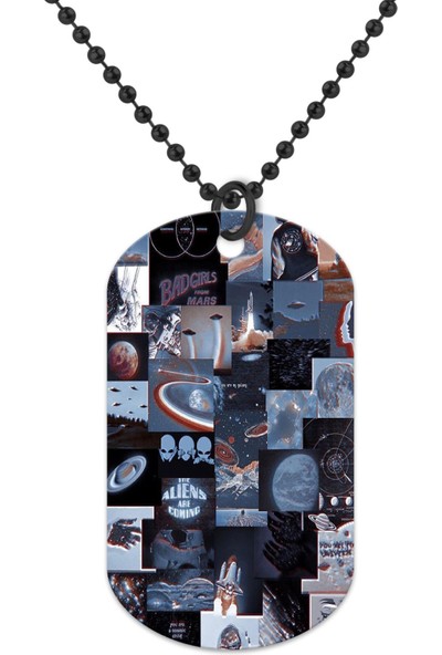 Space Baskılı Siyah Zincirli Künye/kolye TYT1773