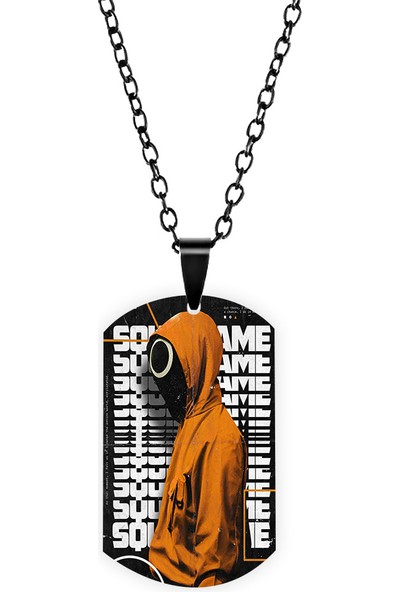 Squid Game Muhafız Baskılı Siyah Künye TYT785 Squid Game Muhafız Baskılı Siyah Künye TYT785