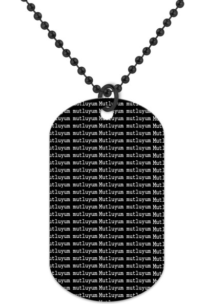 Mutluyum Baskılı Siyah Zincirli Künye/kolye TYT1694