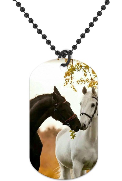 Horse Baskılı Siyah Zincirli Künye/kolye TYT1609