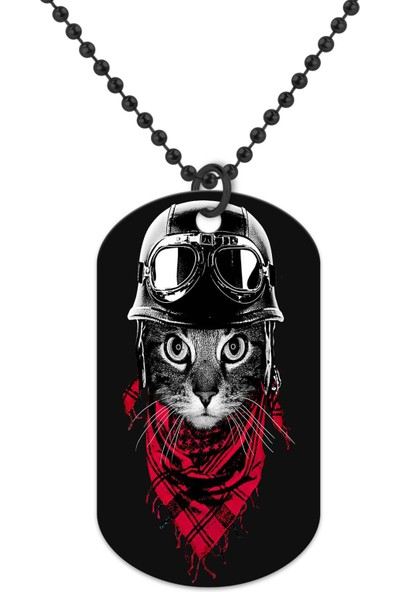 Edvanture Cat Baskılı Siyah Zincirli Künye/kolye TYT1384