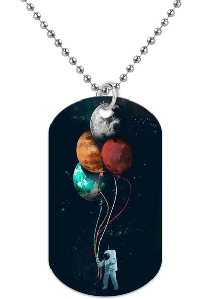 Astronot Uçan Gezegenler Baskılı Gümüş Zincirli Künye/kolye TYT145