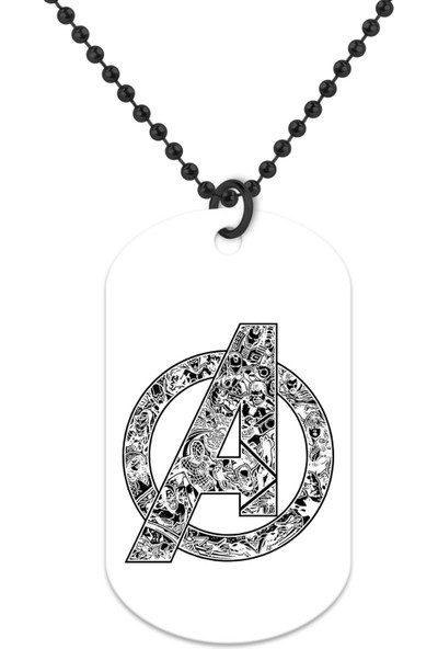 Avengers Amblemi Çizim Baskılı Siyah Zincirli Künye/kolye YTKTRD1108