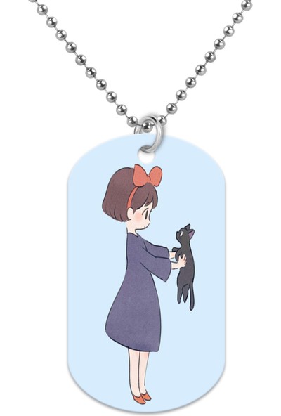 Girl And Cat Baskılı Gümüş Zincirli Künye/kolye TYT1580