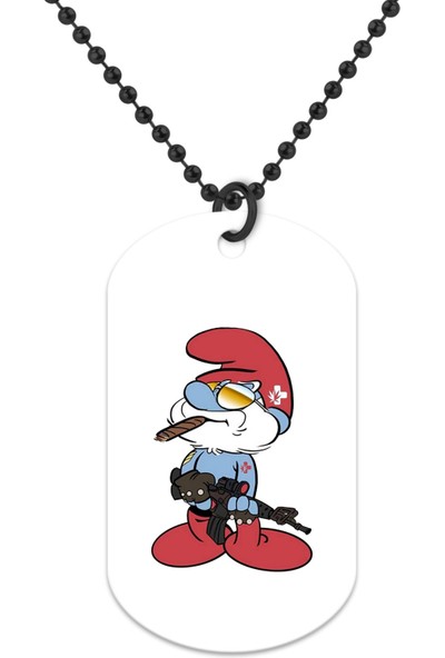 Silahlı Şirin Baba Baskılı Siyah Zincirli Künye/kolye YTKTRD1268 Silahlı Şirin Baba Baskılı Siyah Zincirli Künye/kolye YTKTRD1268