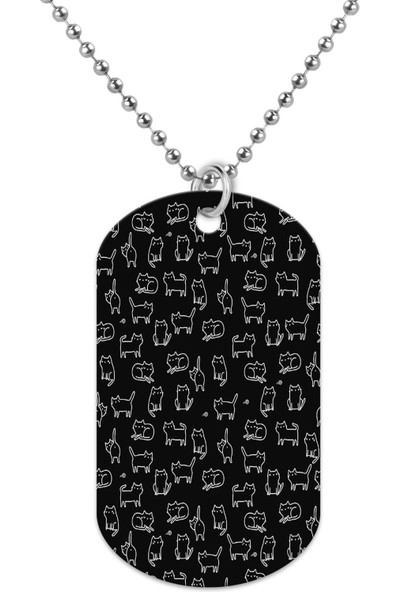 Cat Baskılı Gümüş Zincirli Künye/kolye TYT1501