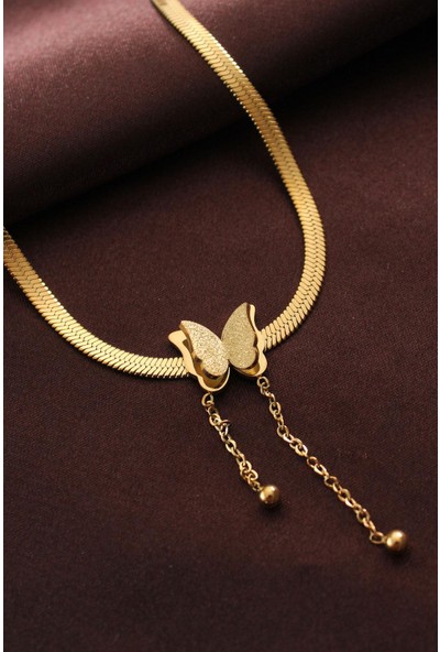 Clariss Çelik Altın Renk Kelebek Italyan Zincir Kolye Clariss Çelik Altın Renk Kelebek Italyan Zincir Kolye