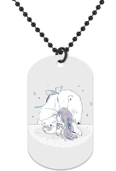 Girl And Bear Baskılı Siyah Zincirli Künye/kolye TYT1579