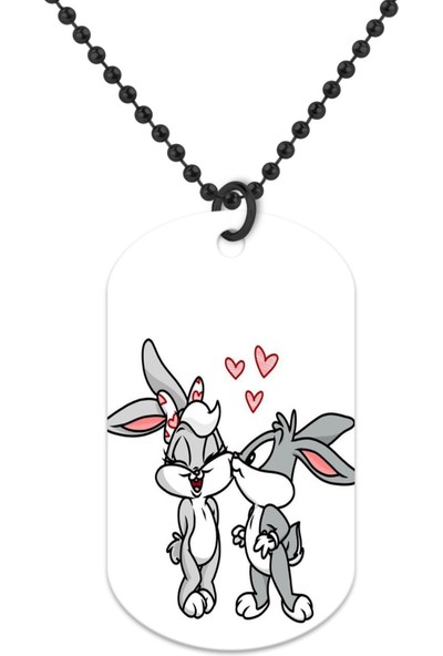 Bugs Bunny Love Baskılı Siyah Zincirli Künye/kolye TYT1485