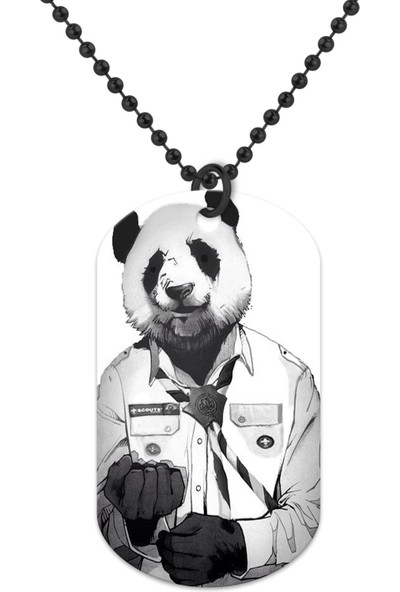 Rowalsi Panda Baskılı Siyah Zincirli Künye/kolye TYT1726