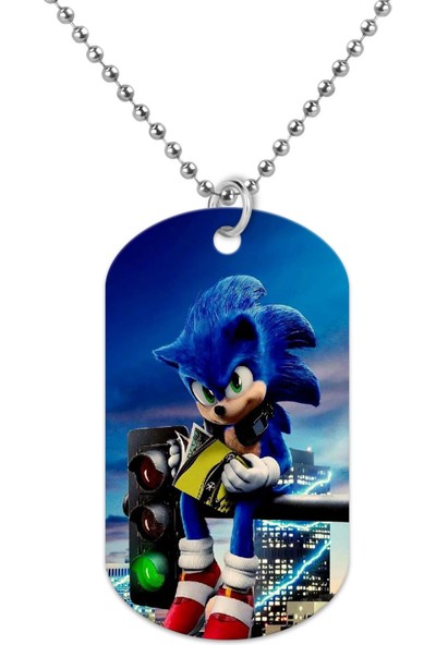 Super Sonic Baskılı Gümüş Zincirli Künye/kolye TYT1824