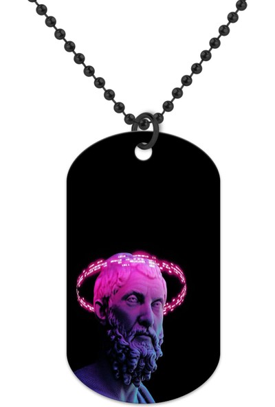 Statue Baskılı Siyah Zincirli Künye/kolye TYT1816