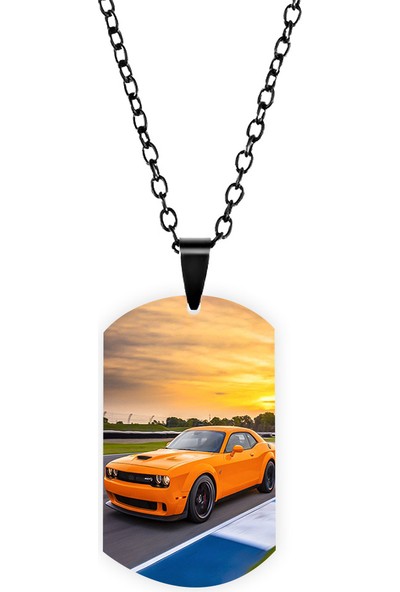 Dodge Challenger Baskılı Siyah Künye TYT294 Dodge Challenger Baskılı Siyah Künye TYT294