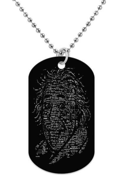 Albert Einstain Baskılı Gümüş Zincirli Künye/kolye TYT1396