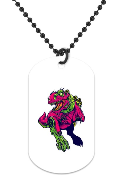 Robotik Trex Baskılı Siyah Zincirli Künye/kolye YTKTRD1414