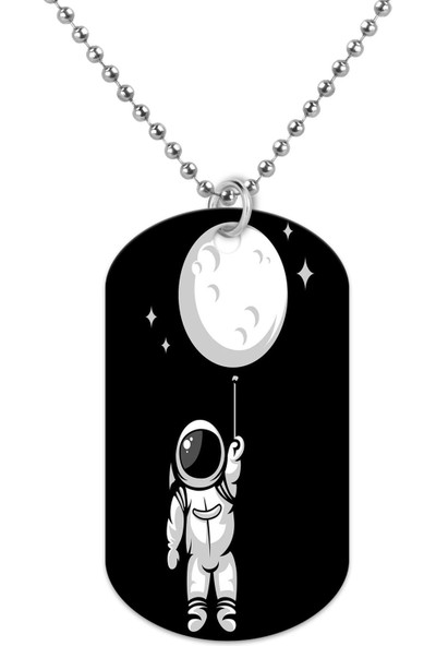 Astronot Moon Baskılı Gümüş Zincirli Künye/kolye TYT1424
