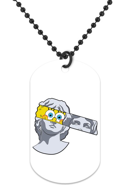 Spongebob-Greek-Statue Baskılı Siyah Zincirli Künye/kolye YTKTRD1420