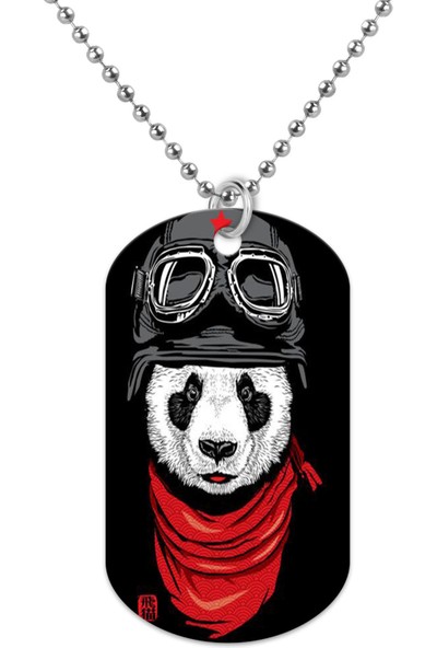 Advanture Panda Baskılı Gümüş Zincirli Künye/kolye TYT1385 Advanture Panda Baskılı Gümüş Zincirli Künye/kolye TYT1385