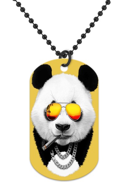 Summer Smoking Panda Baskılı Siyah Zincirli Künye/kolye TYT1821