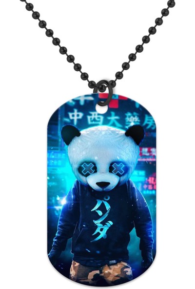 Panda Man Baskılı Siyah Zincirli Künye/kolye TYT1723