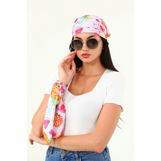 Soft Aksesuar Kare Saten Meyve Desenli Fular Fiyatı