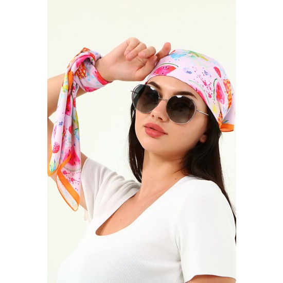 Soft Aksesuar Kare Saten Meyve Desenli Fular Fiyatı