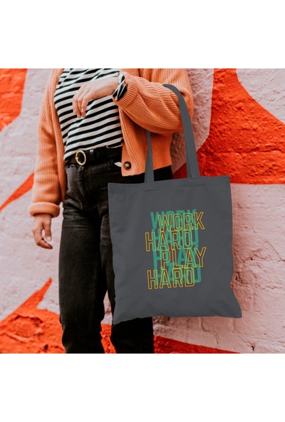 Kanvas Baskılı Gri Renk Bez Çanta - 0417 Kanvas Baskılı Gri Renk Bez Çanta - 0417