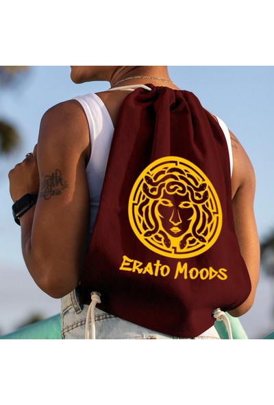 Gabardin Baskılı Bordo Renk Bez Sırt Çantası - 0448