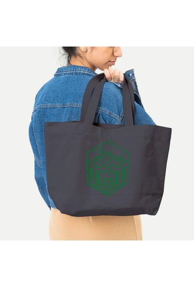 Kanvas Baskılı Gri Renk Yatay Bez Çanta - 0239 Kanvas Baskılı Gri Renk Yatay Bez Çanta - 0239