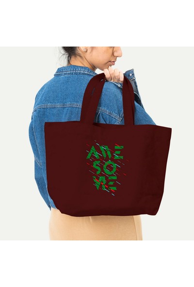 Kanvas Baskılı Bordo Renk Yatay Bez Çanta - 0185 Kanvas Baskılı Bordo Renk Yatay Bez Çanta - 0185