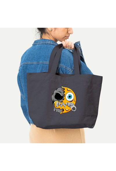 Kanvas Baskılı Gri Renk Yatay Bez Çanta - 0084 Kanvas Baskılı Gri Renk Yatay Bez Çanta - 0084