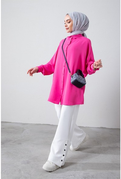 Modaala Oversize Ayrobin Tunik Fuşya
