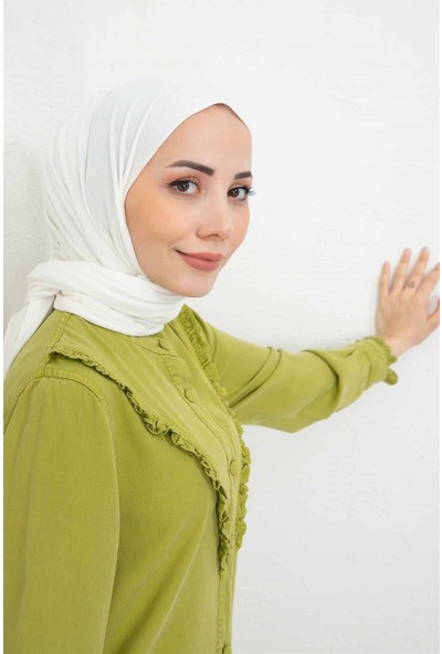 Modaala Düğmeli Fırfırlı Tensel Tunik Yağ Yeşili