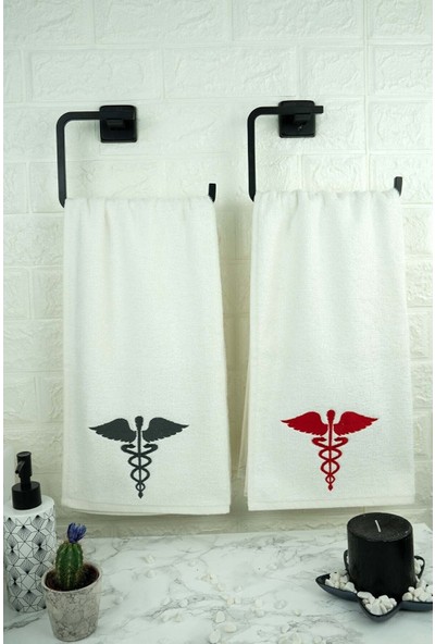 Bull Dizayn Sağlık Sembolü Nakışlı Pamuk 50X90 Havlu