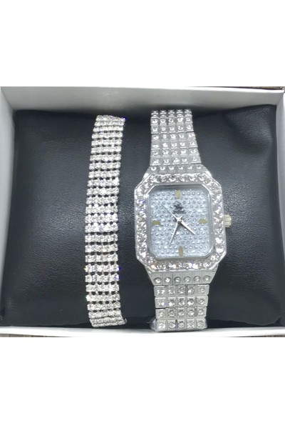G Sport Polo Zirkon Taşlı Saat & Zirkon Taşlı Radyom Kaplama Bileklik Seti
