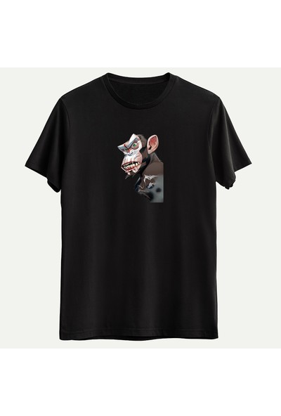 Bqm Basic Monkey King Baskılı Siyah Tshirt Bqm Basic Monkey King Baskılı Siyah Tshirt