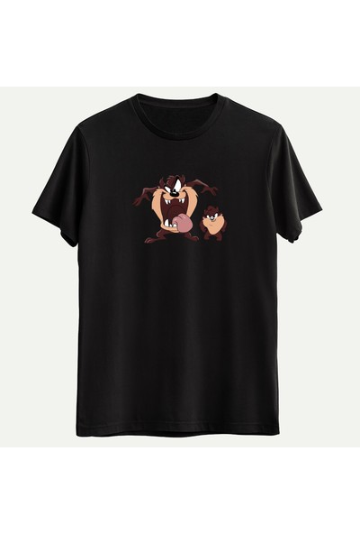 Bqm Basic Tazmanya Canavarı Baskılı Siyah Tshirt
